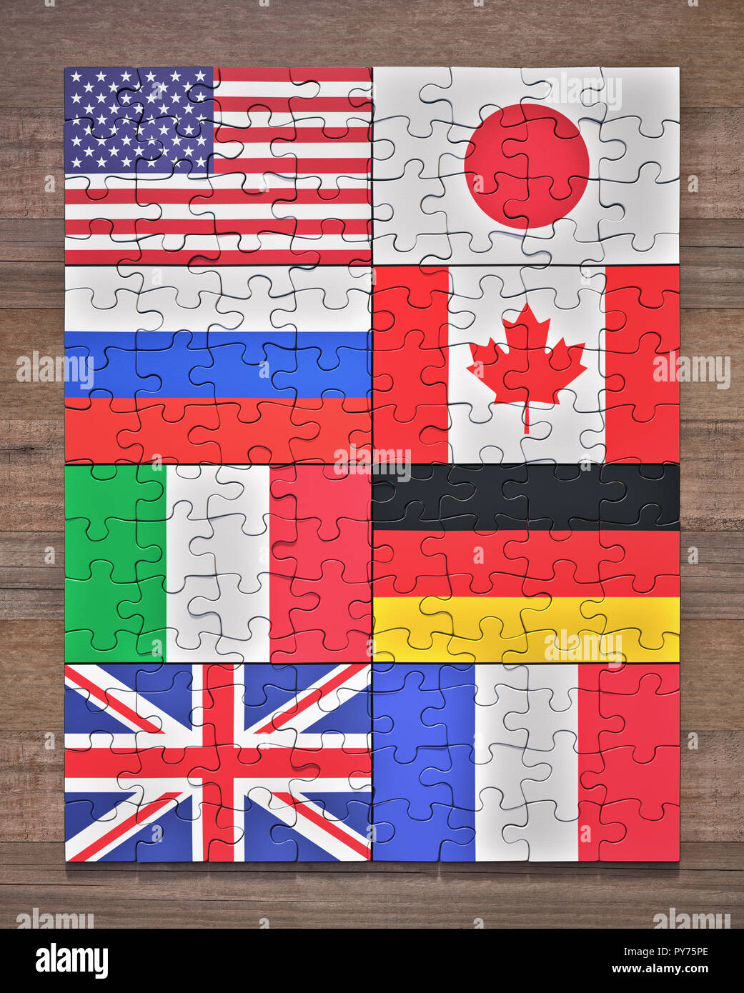 Flags of the G8 member countries in the form of puzzle pieces Stock ...
