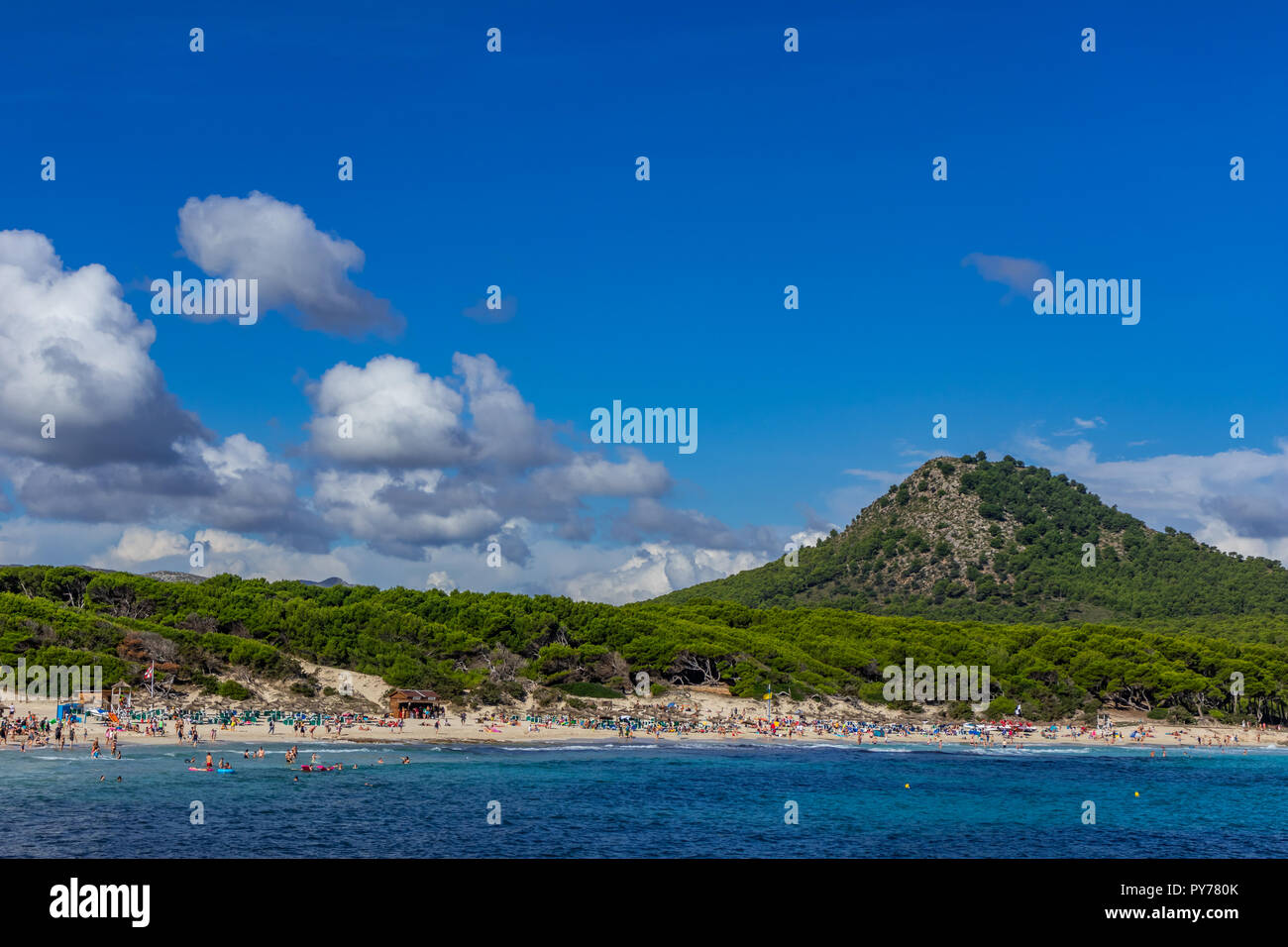 Cala Agulla bay and beach and mountain Puig de s'Agulla, near Cala ...