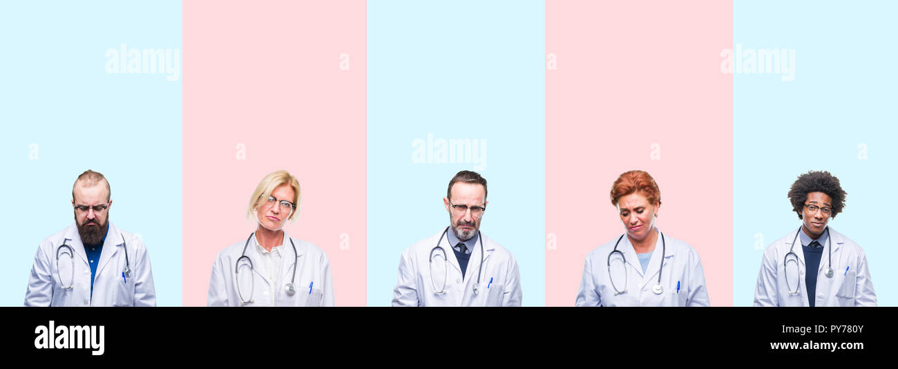 Collage of group professionals doctors wearing medical uniform over ...