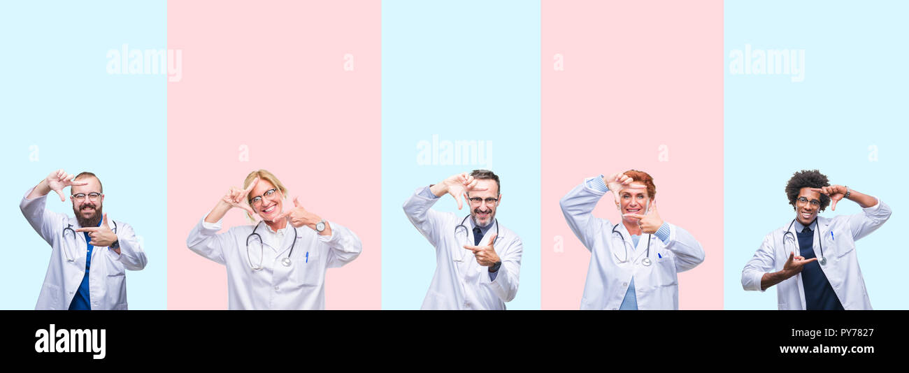 Collage of group professionals doctors wearing medical uniform over ...