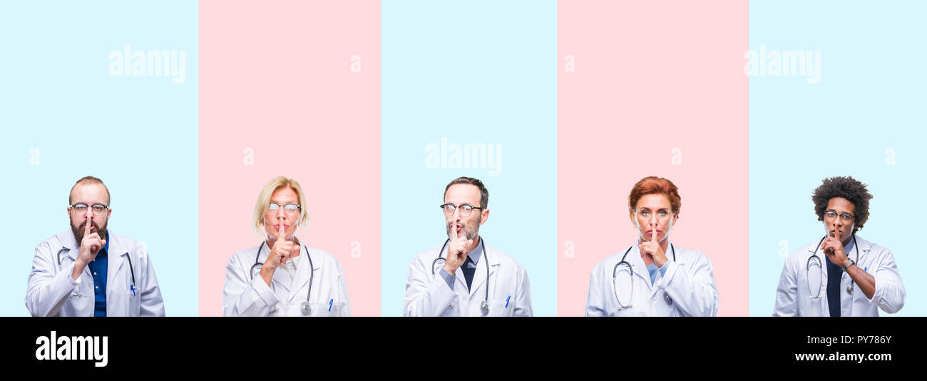 Collage of group professionals doctors wearing medical uniform over ...
