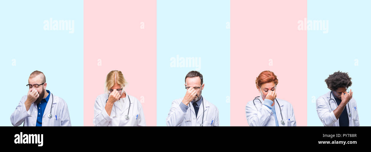 Collage of group professionals doctors wearing medical uniform over ...