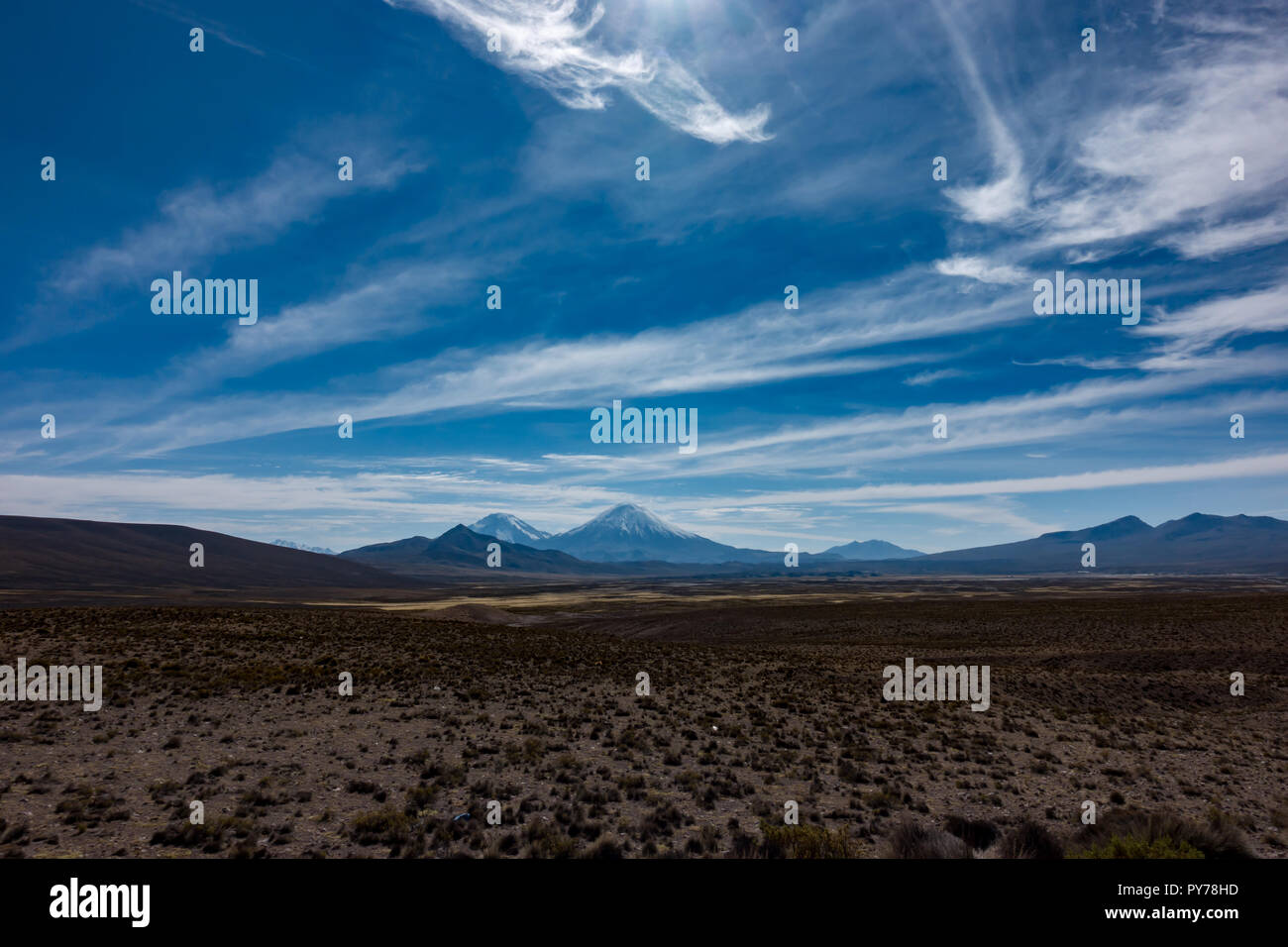 The high altitude scenery of Lauca National Park in northern Chile is ...