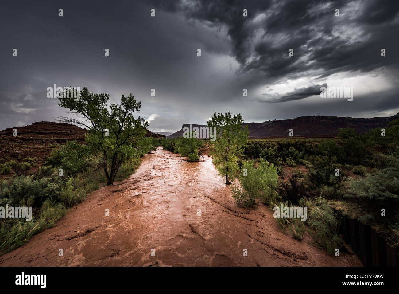 Flash Flood Waters after the storm flows through the Canyonlands Needle ...