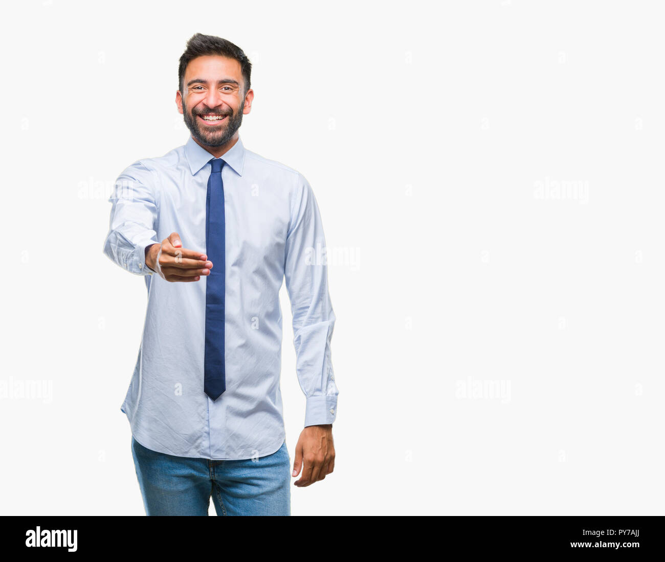Adult hispanic business man over isolated background smiling friendly ...