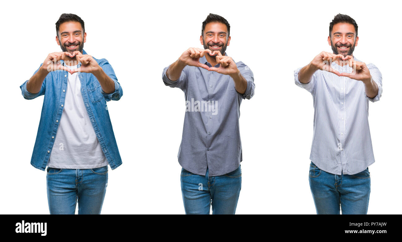 Collage of handsome young indian man over isolated background smiling ...