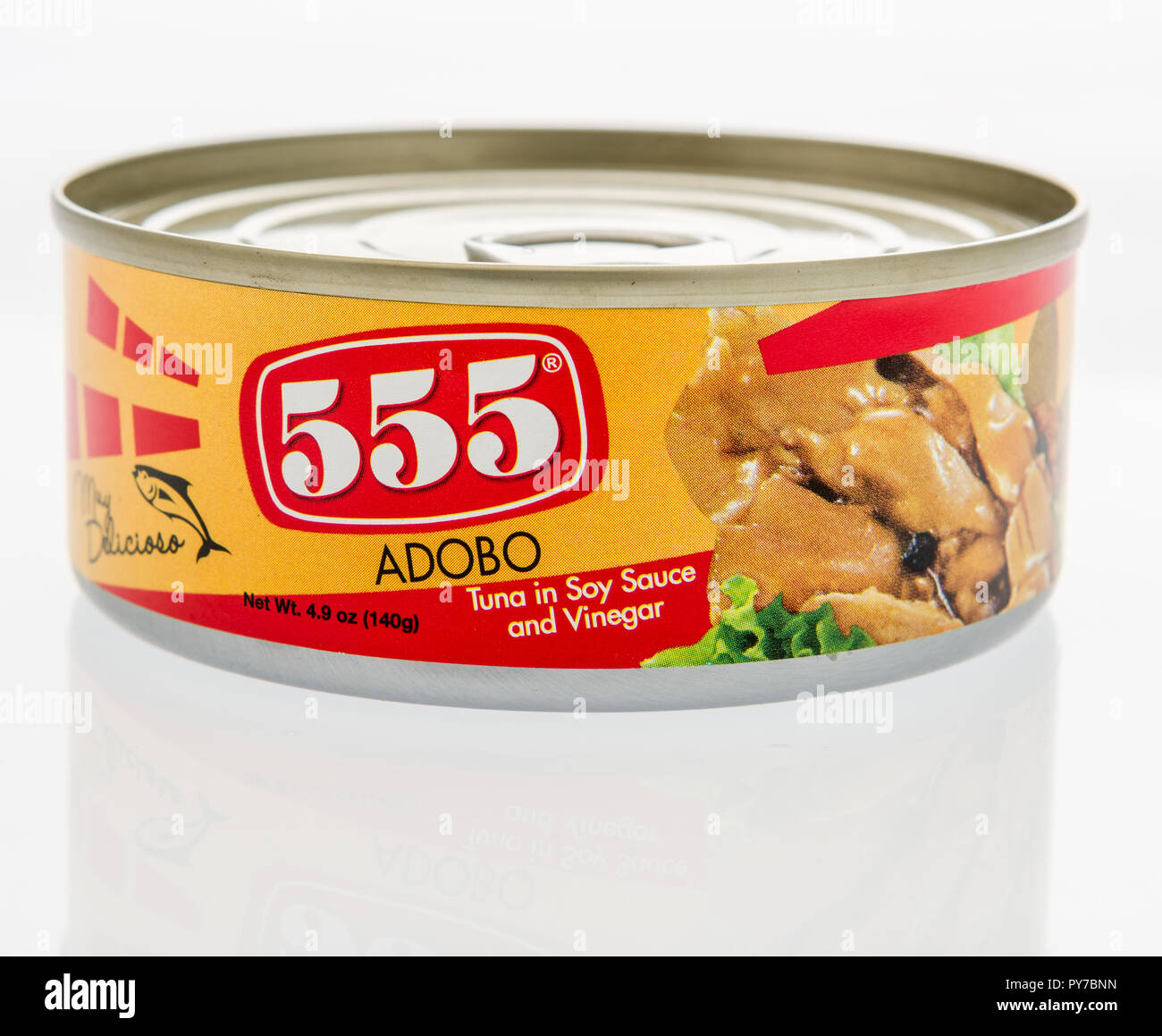 Winneconne, WI - 7 October 2018: A can of 555 Adobo tuna in soy sauce ...