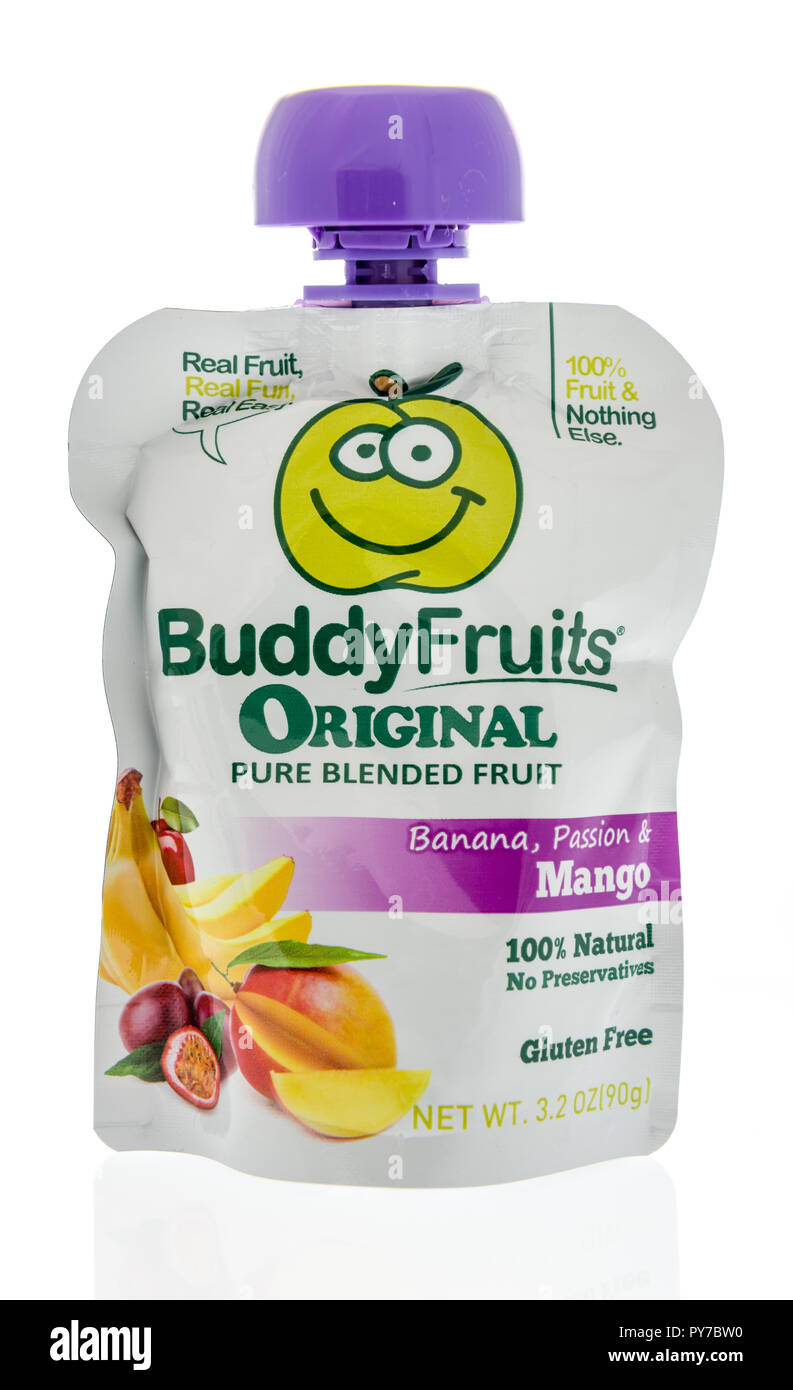 Winneconne, WI - 9 October 2018: A pouch of Buddy Fruits original pure ...