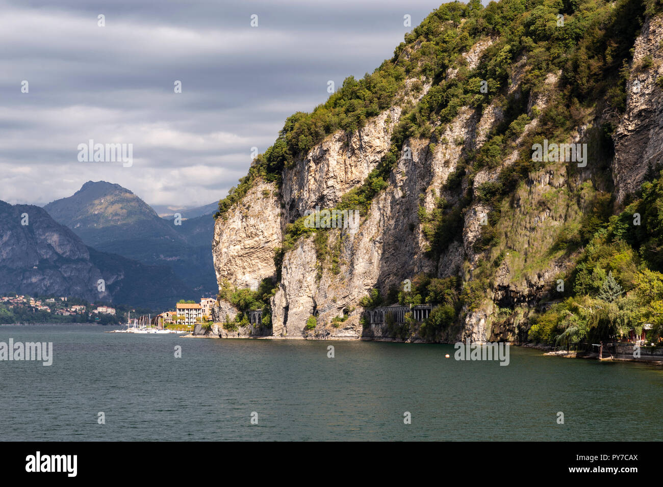 Sunlight and shadow on Lake Como in the Italian mountains at Olcio ...