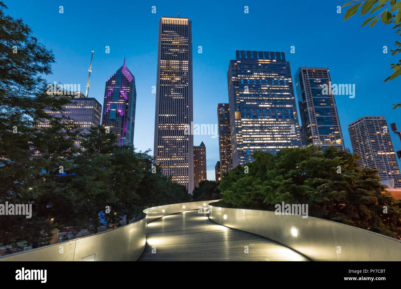 CHICAGO, IL - JULY 12, 2018: Chicago skyline from the BP Pedestrian ...