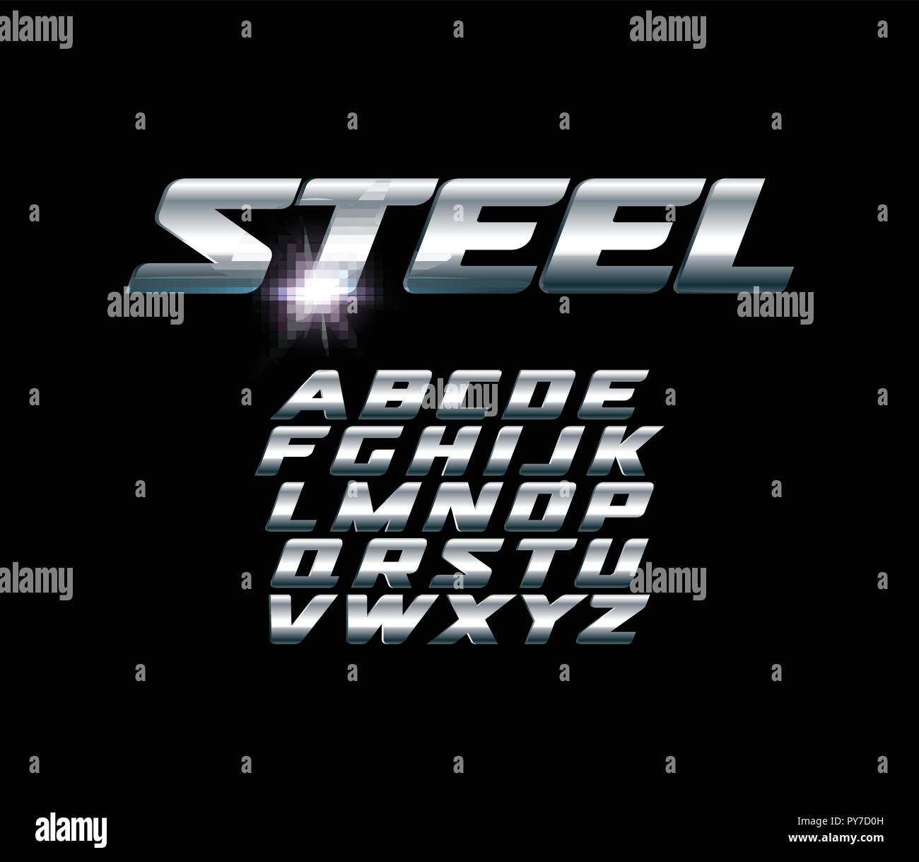 Set of steel letters. Font for dynamic compositions, like sports events ...