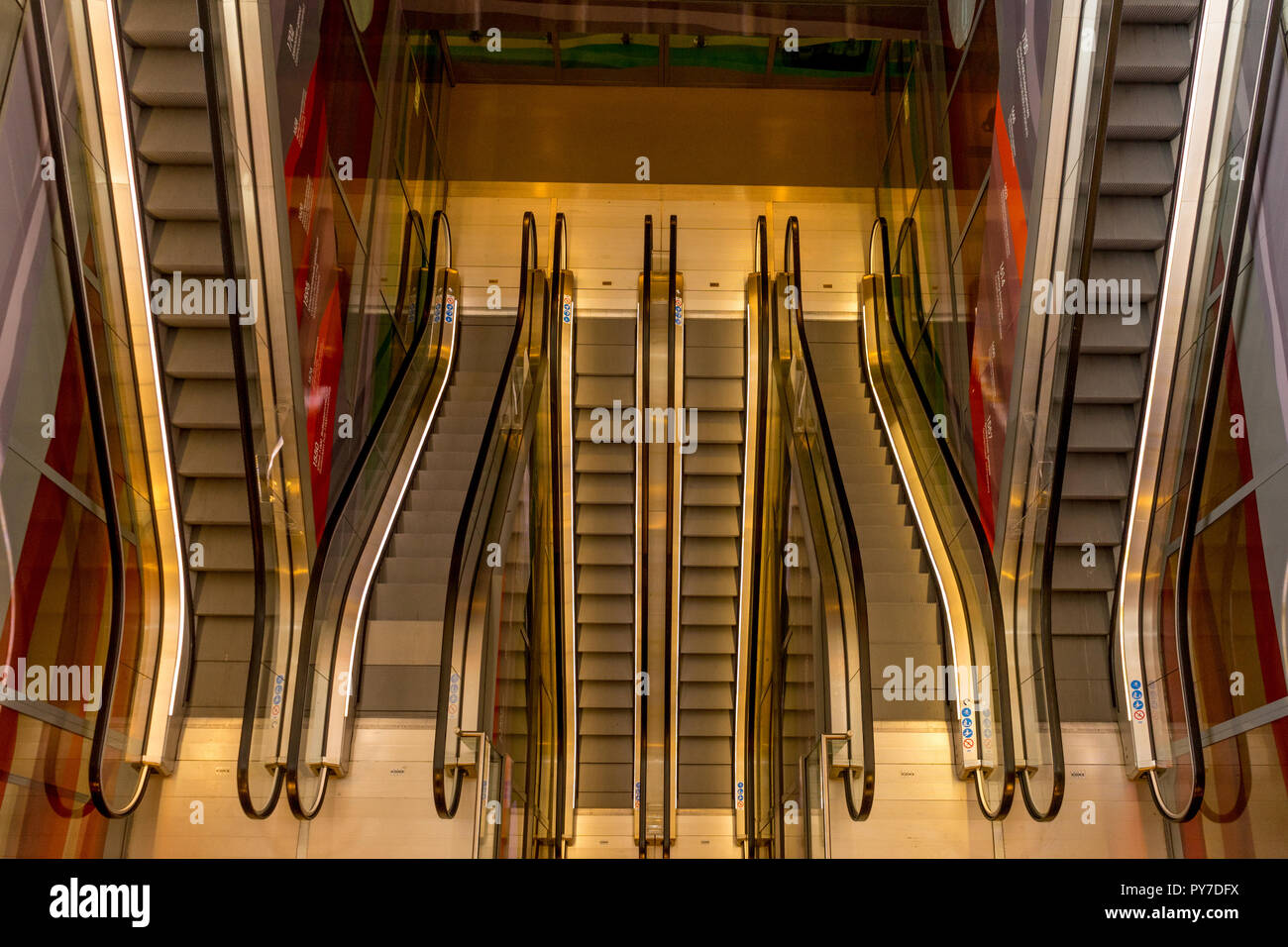 Netherlands, Rotterdam, multi level escalator maze in a shopping mall Stock Photo - Alamy
