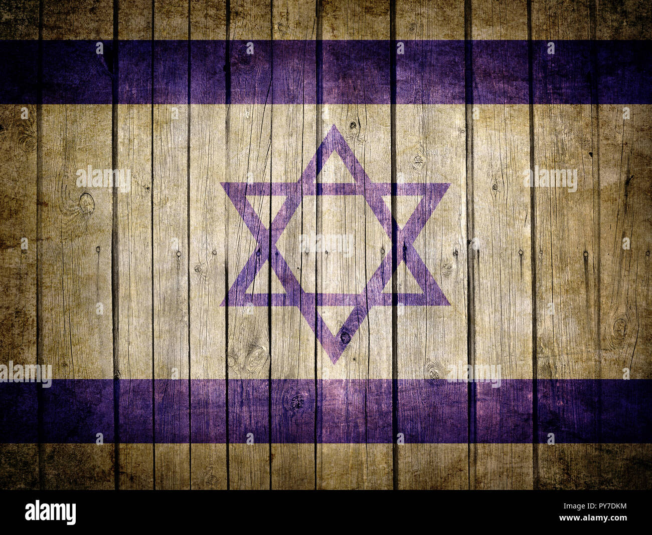 Very old dark brown wooden planks background with Israel flag painted ...