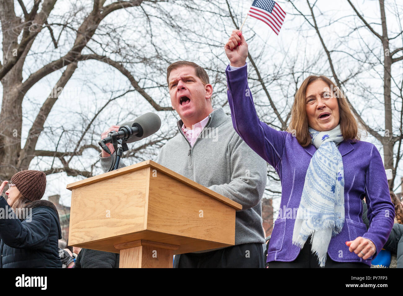 Mayor Marty Walsh making a speech at the Boston Womens' March. State ...