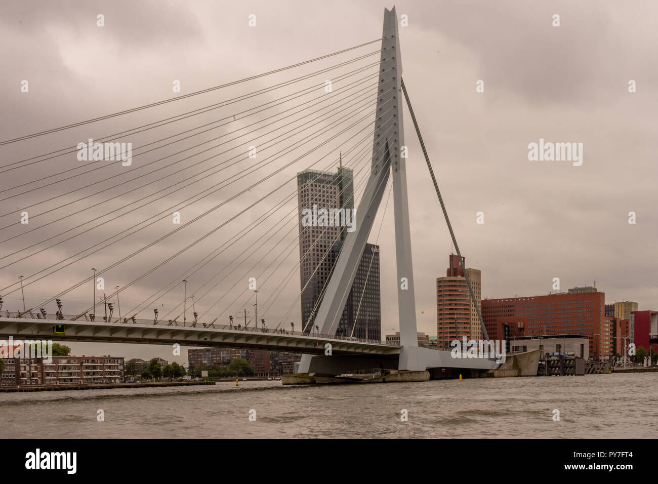 Rotterdam, Netherlands - 16 July, 2016: The Erasmus bridge. The 284m ...