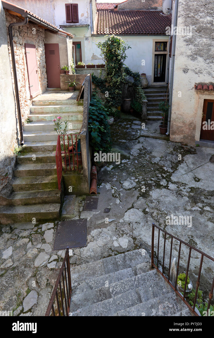 Inside the old roman-style church village of Moscenice, in Istria ...