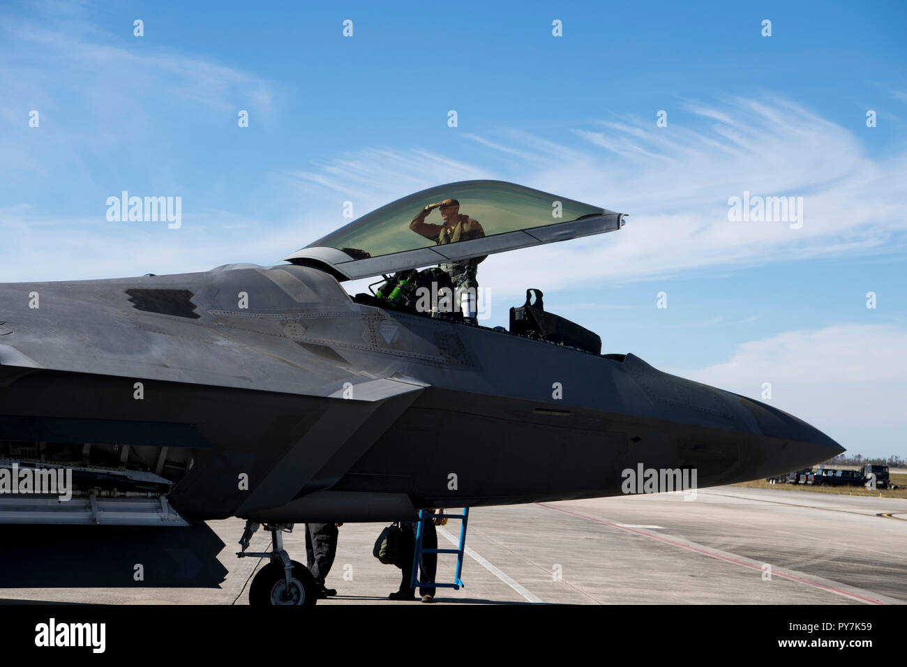 A pilot from the 27th fighter Squadron, Langley, Virginia, scans the ...