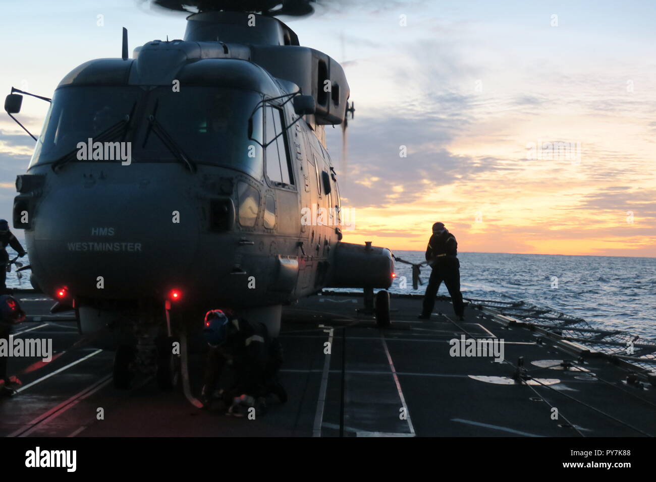 HMS WESTMINSTER and 814 Squadron Merlin Mk 2 (C/S Gatekeeper). Testing ...
