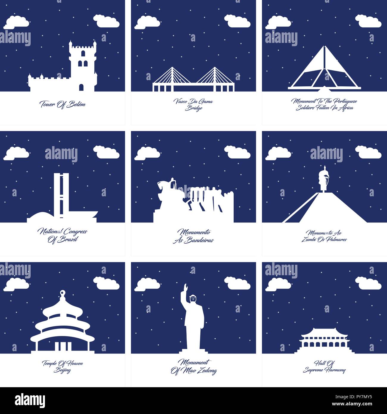 Worlds Famous monuments and landmarks icons set vector Stock Vector ...