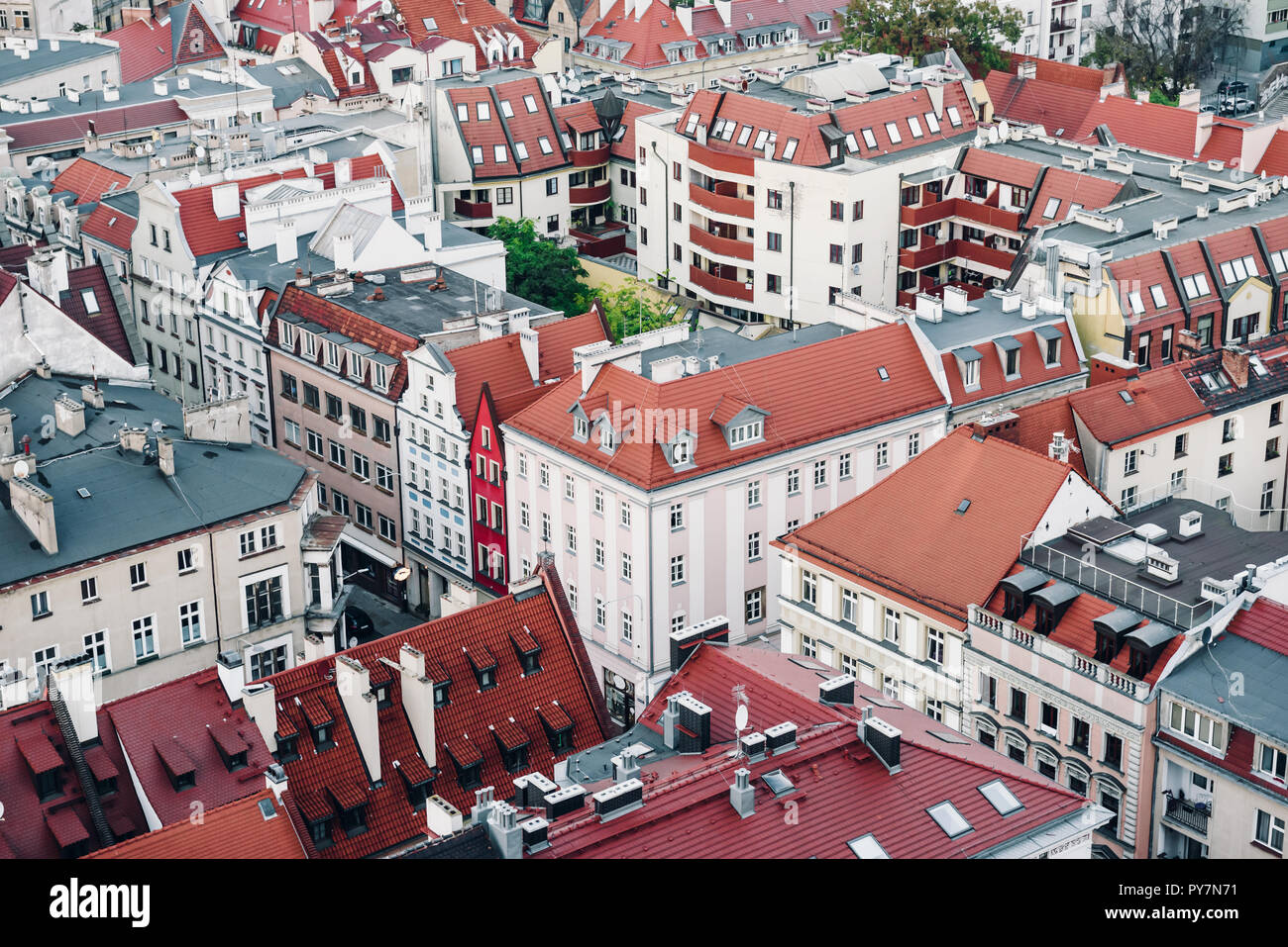Red Roofs of houses in the old historical part of city Wroclaw, Poland ...
