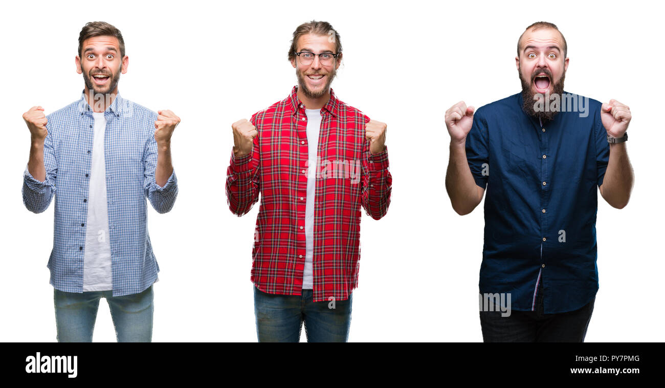 Collage of group of young men over white isolated background ...