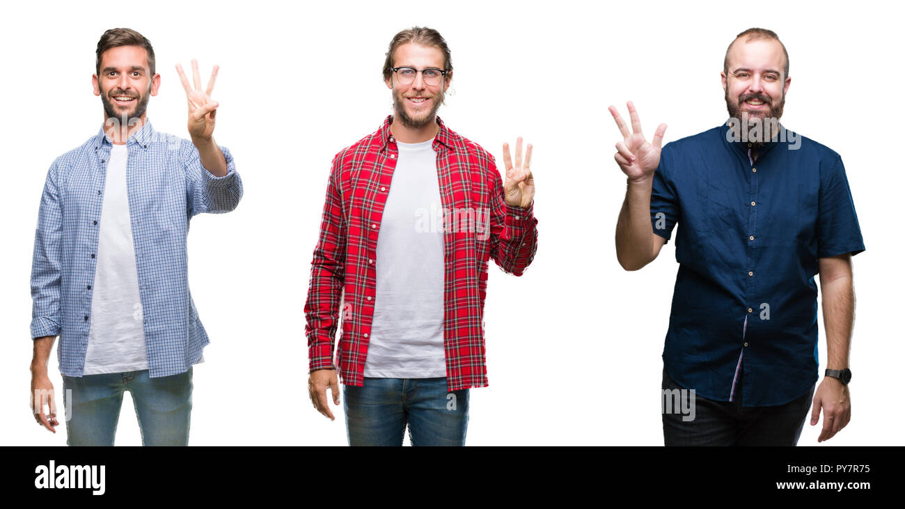 Collage of group of young men over white isolated background showing ...