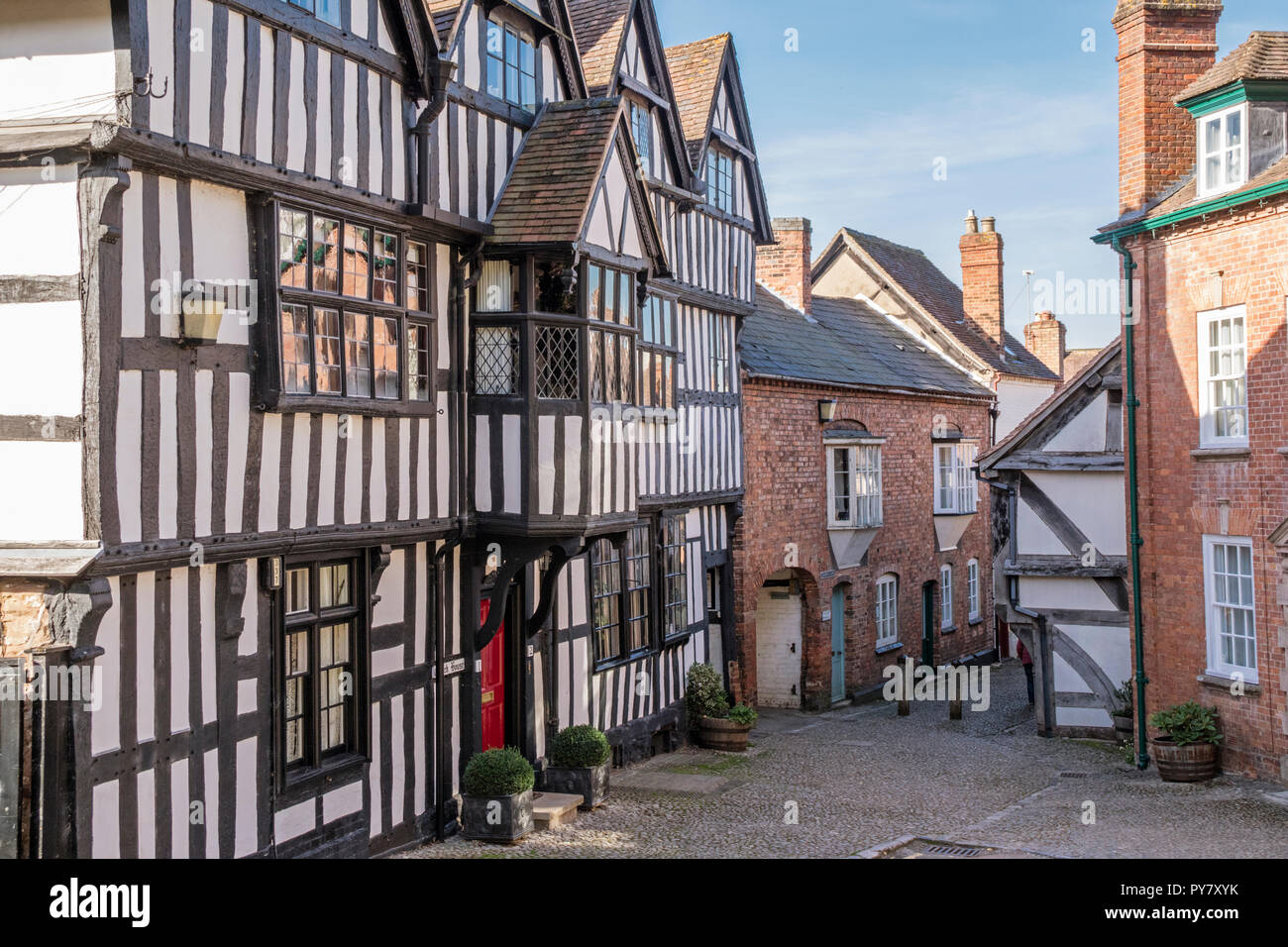 Historic timber-framed buildings in Ledbury, Herefordshire, England, UK ...