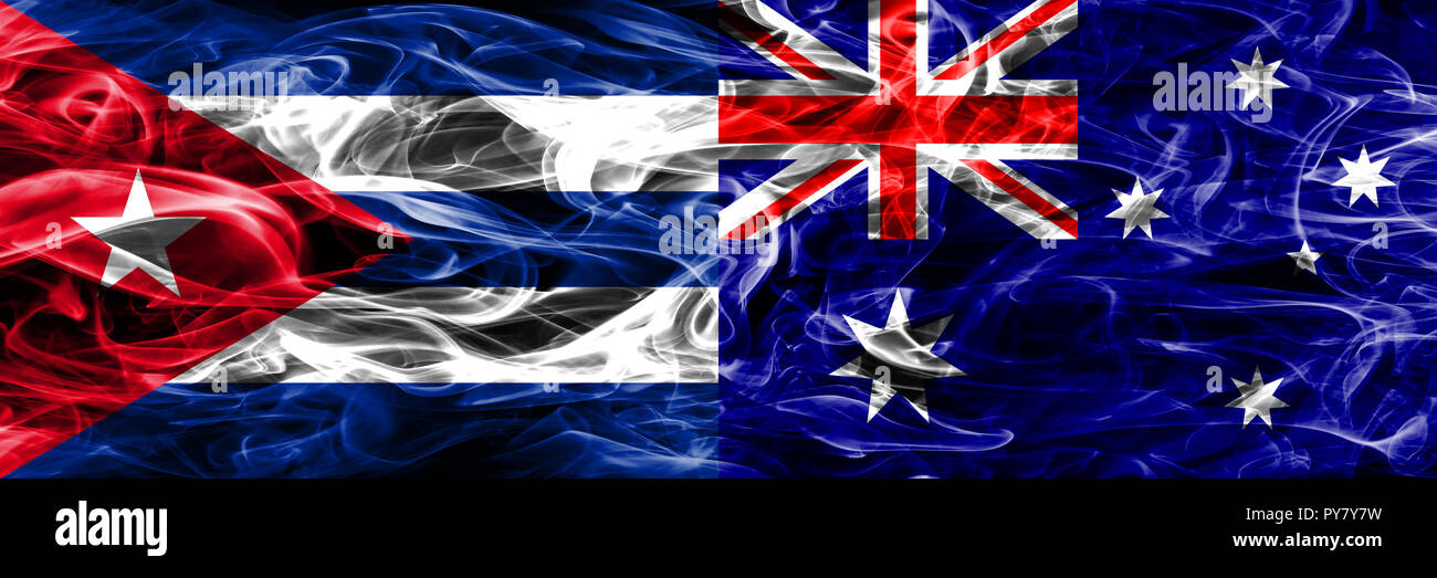 Cuba, Cuban vs Australia, Australian smoke flags placed side by side ...