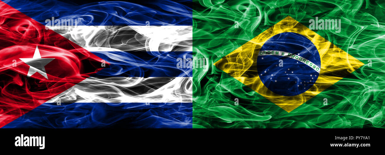 Cuba, Cuban vs Brazil, Brazilian smoke flags placed side by side ...