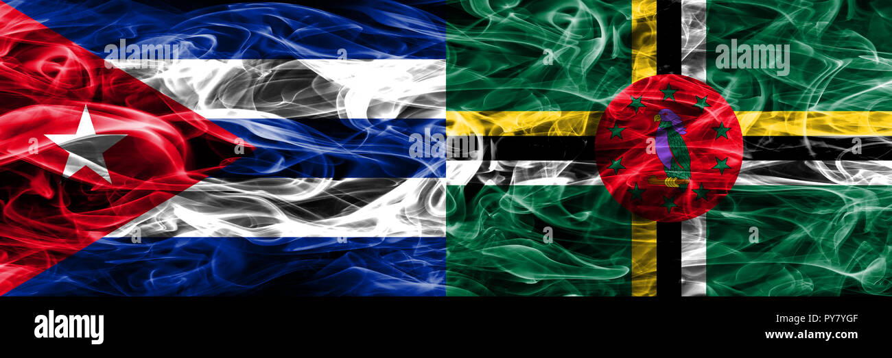 Cuba, Cuban vs Dominica smoke flags placed side by side. Concept and ...