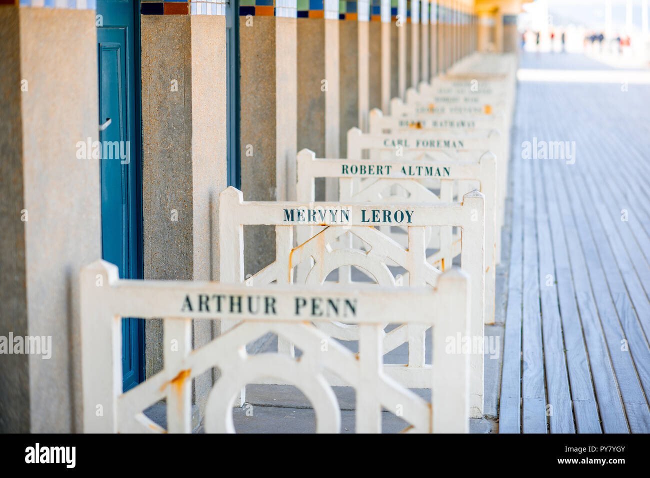 DEAUVILLE, FRANCE - September 06, 2017: Famous locker rooms on Planches ...