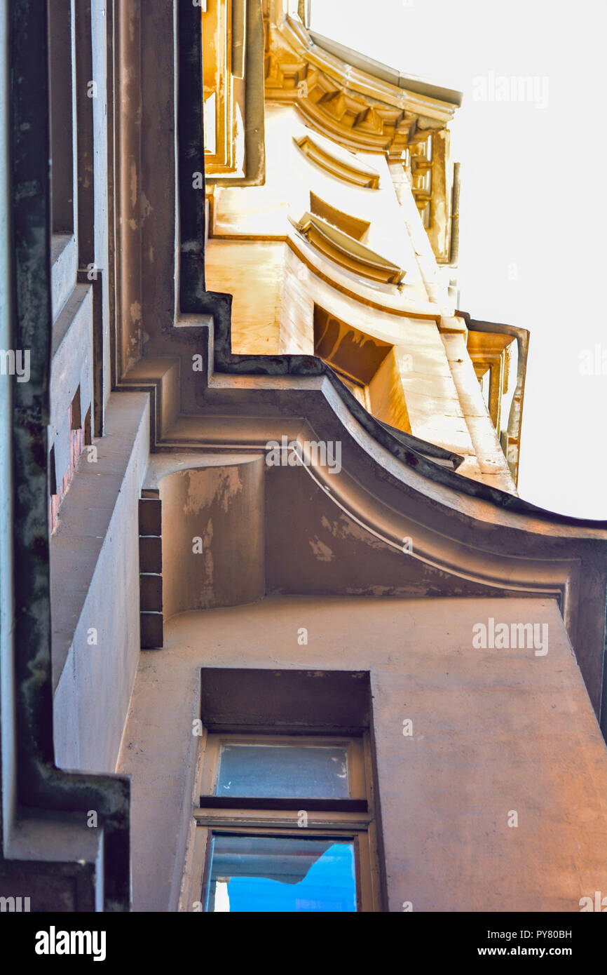 Bottom view of part of generic urban city classic style building ...