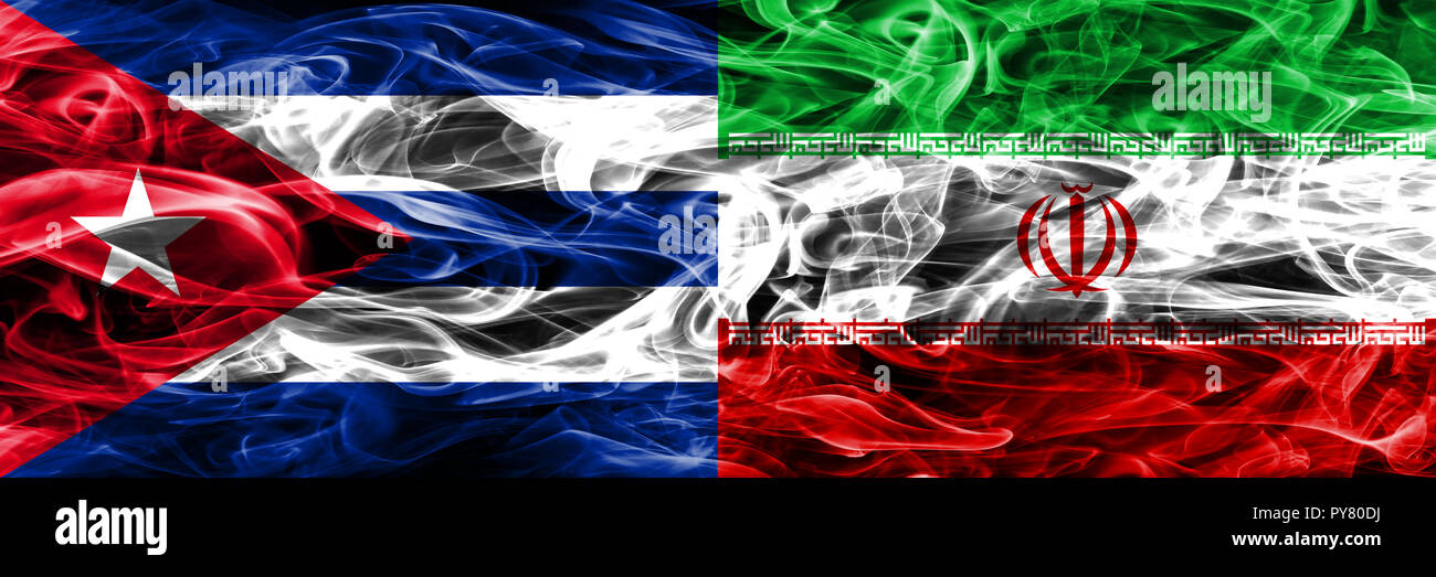 Cuba, Cuban vs Iran, Iranian smoke flags placed side by side. Concept ...