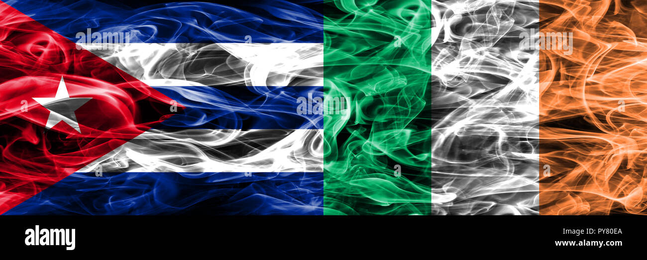 Cuba, Cuban vs Ireland, Irish smoke flags placed side by side. Concept ...