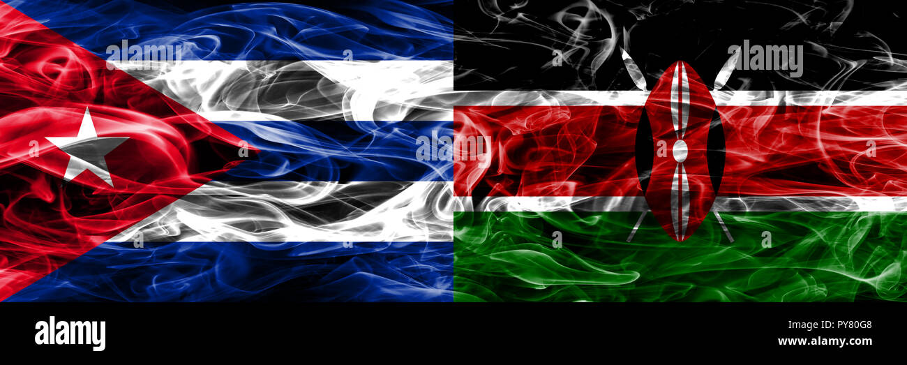 Cuba, Cuban vs Kenya, Kenyan smoke flags placed side by side. Concept ...