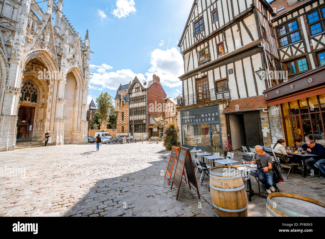 ROUEN, FRANCE - September 07, 2017: Street view with saint Maclou ...