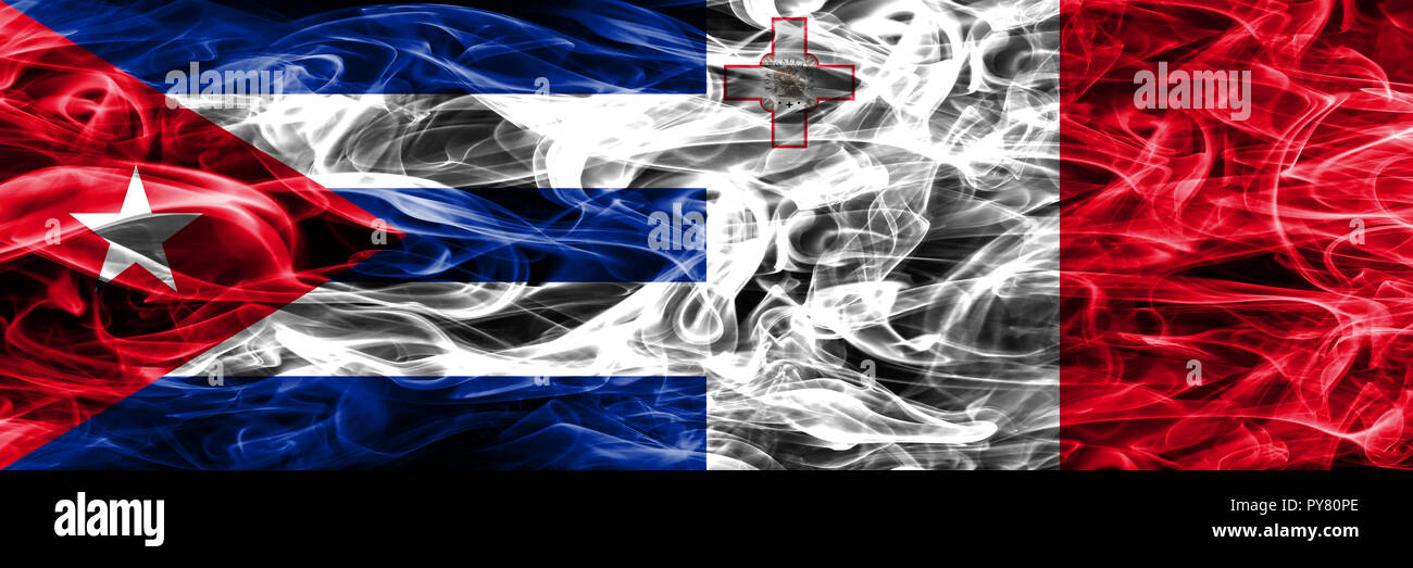 Cuba, Cuban vs Malta, Maltese smoke flags placed side by side. Concept ...
