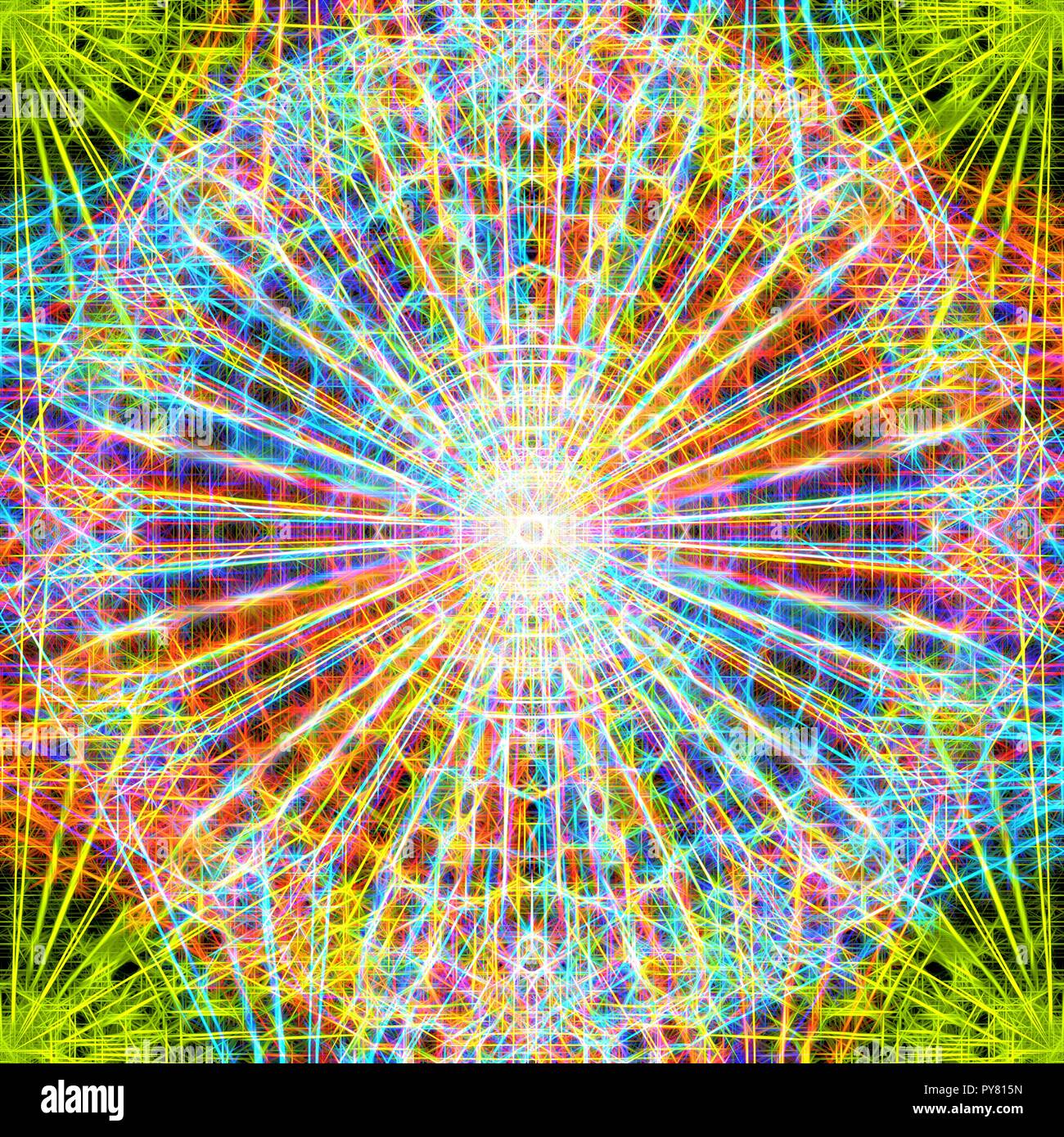 A colorful and vivid image with abstract Sacred Geometry. A psychedelic ...