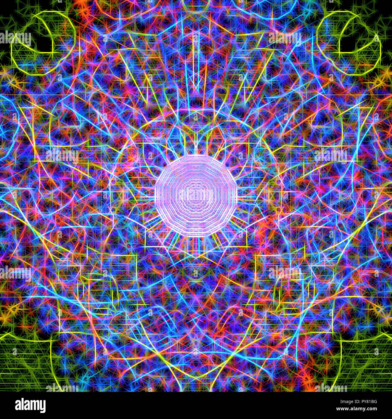 A colorful and vivid image with abstract Sacred Geometry. A psychedelic ...
