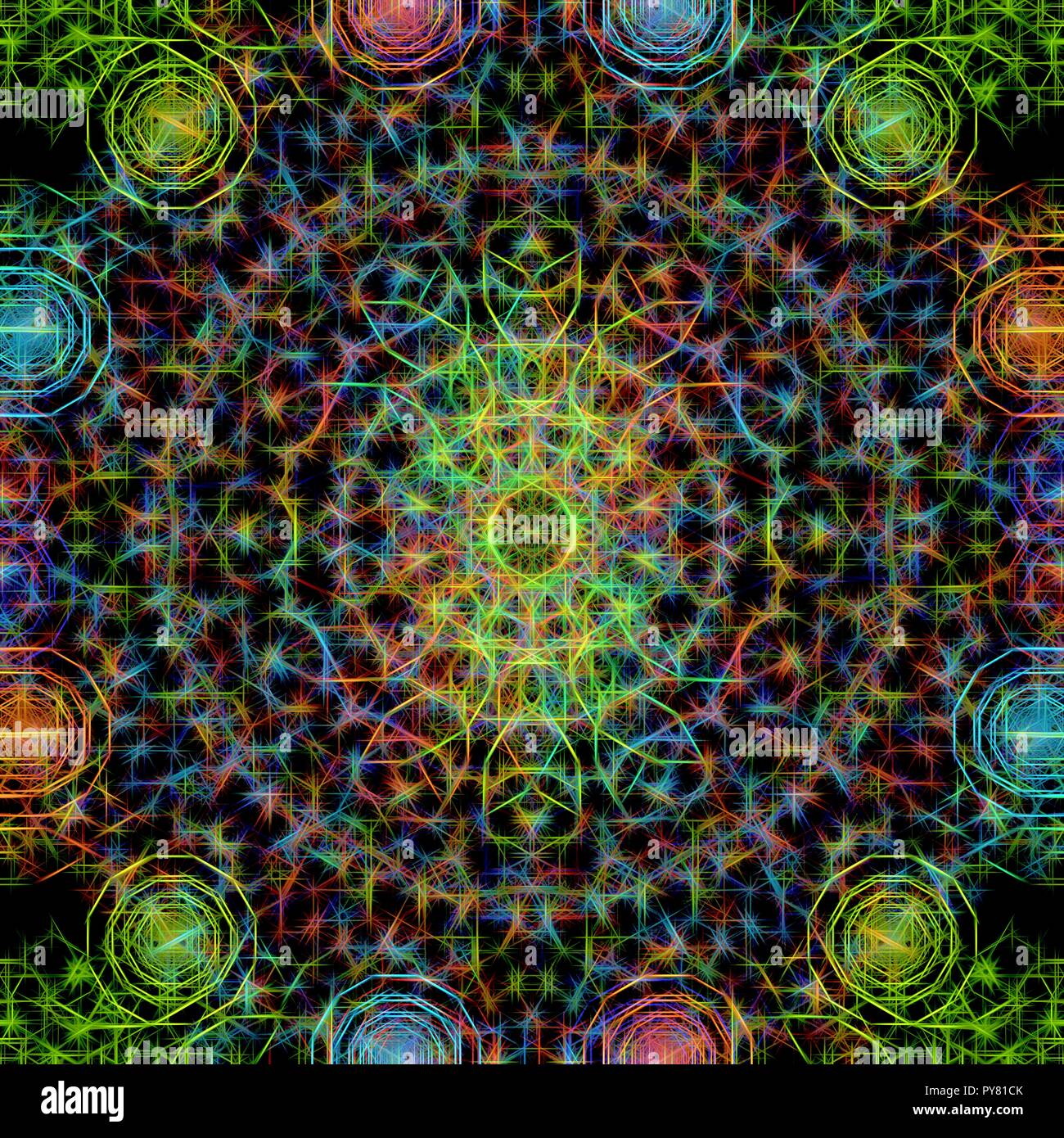 A colorful and vivid image with abstract Sacred Geometry. A psychedelic ...