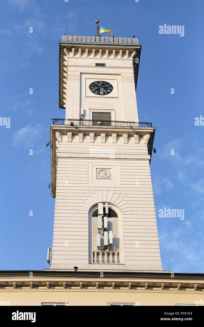 Clock Tower of Lviv City Hall in Ukraine Stock Photo - Alamy