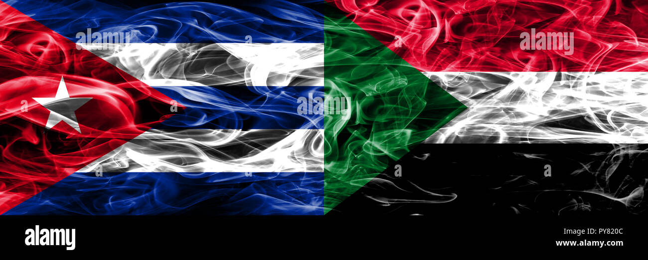 Cuba, Cuban vs Sudan, Sudanese smoke flags placed side by side. Concept ...