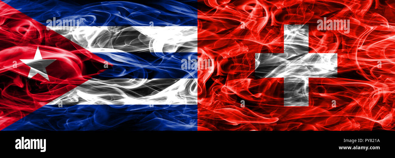 Cuba, Cuban vs Switzerland, Swiss smoke flags placed side by side ...
