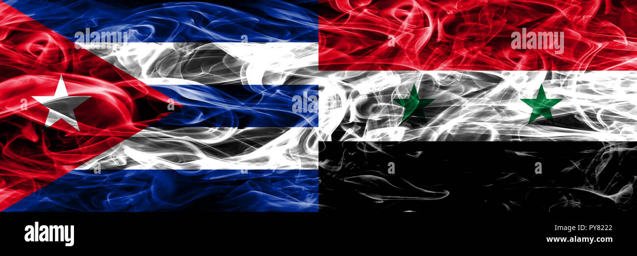 Cuba, Cuban vs Syria, Syrian smoke flags placed side by side. Concept ...