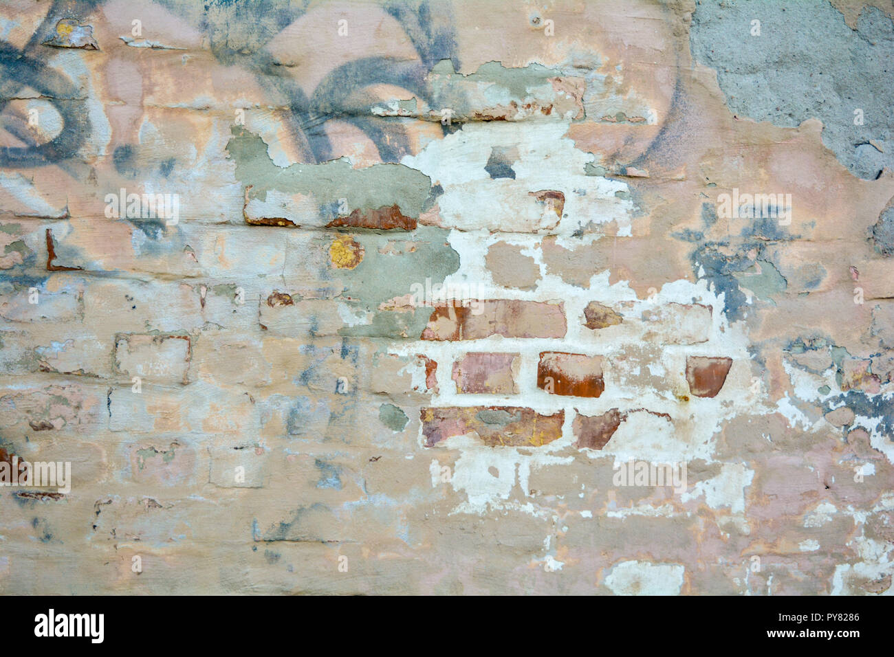 Empty Old Distressed Painted Brick Stucco Wall Surface Texture With ...