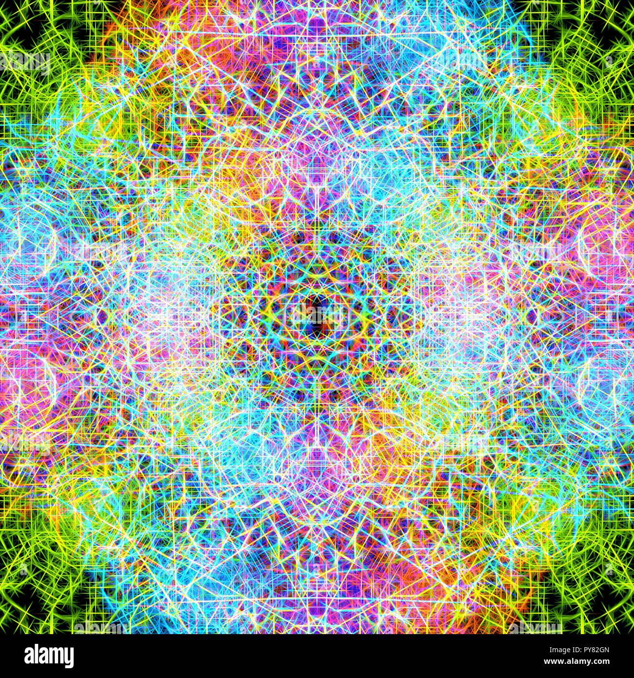 A colorful and vivid image with abstract Sacred Geometry. A psychedelic ...