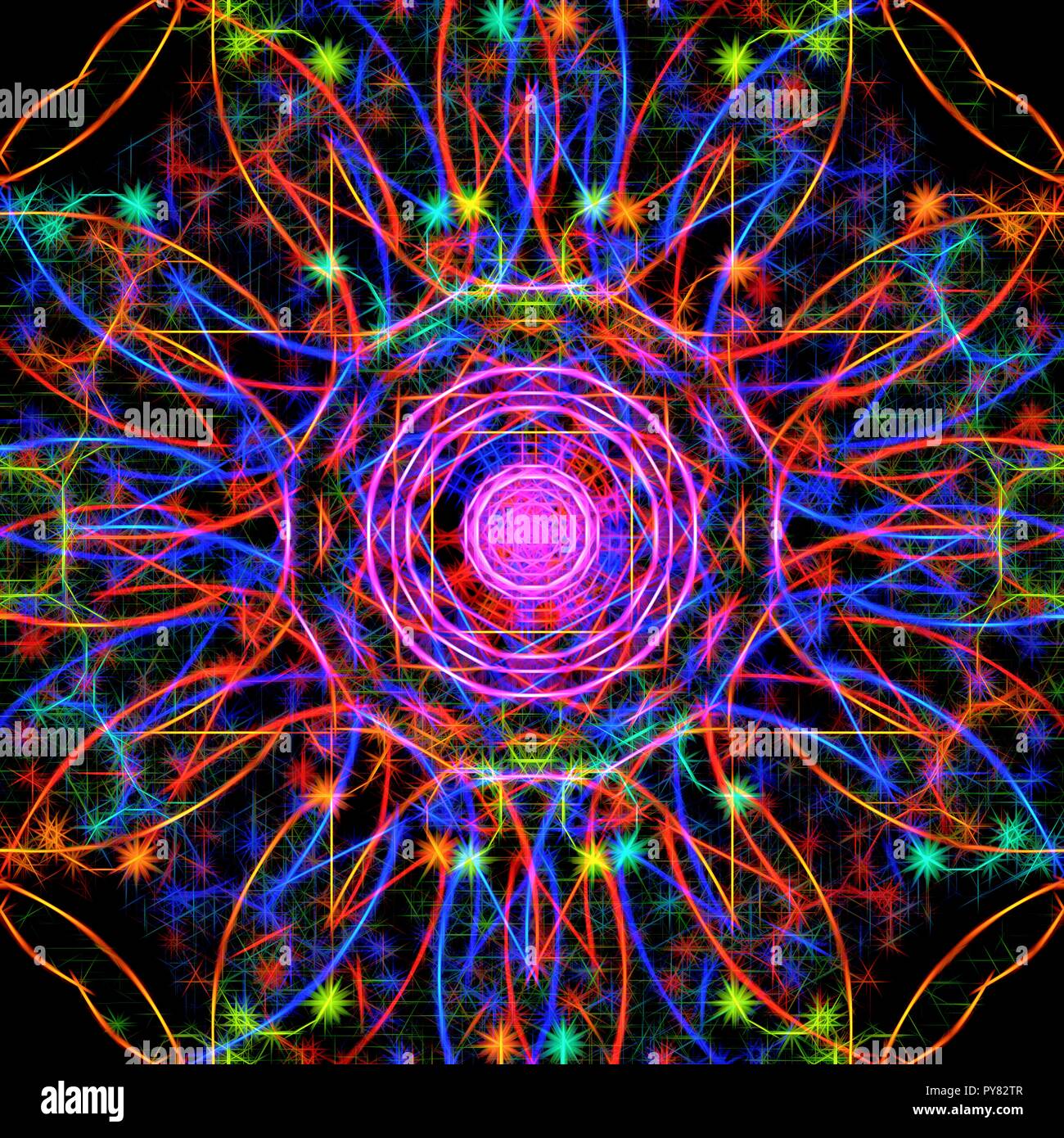A colorful and vivid image with abstract Sacred Geometry. A psychedelic ...