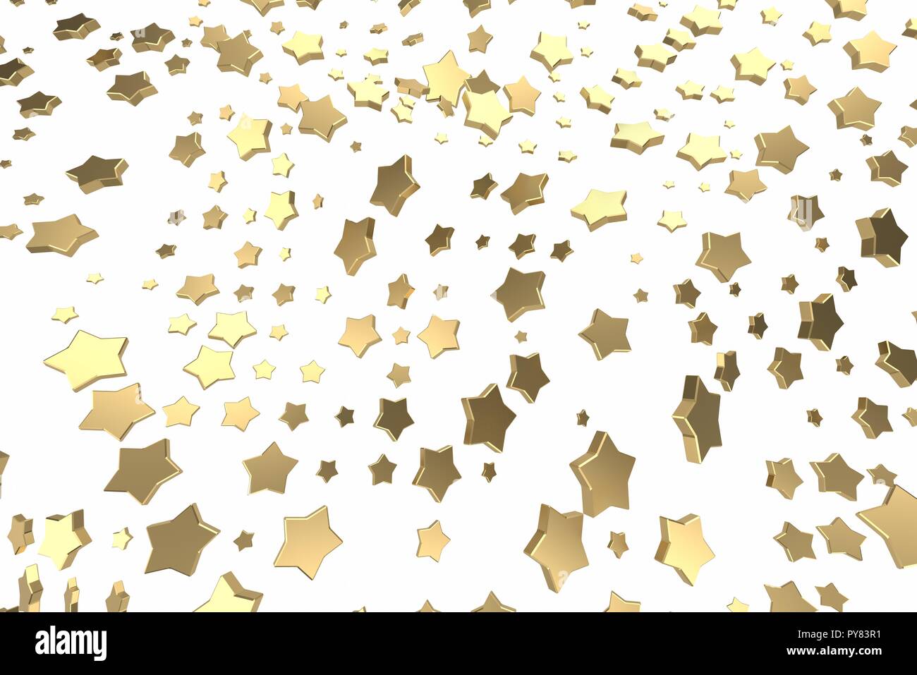 Gold or platinum stars flying over white background. Modeling 3d ...