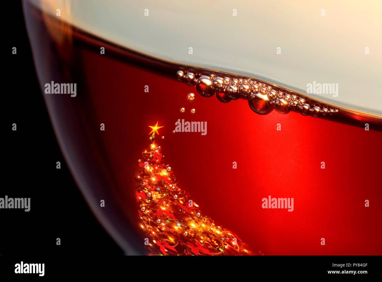 CHRISTMAS RED WINE TREE LIGHTS CONCEPT TREE DINNER LIGHTS wine glass ...