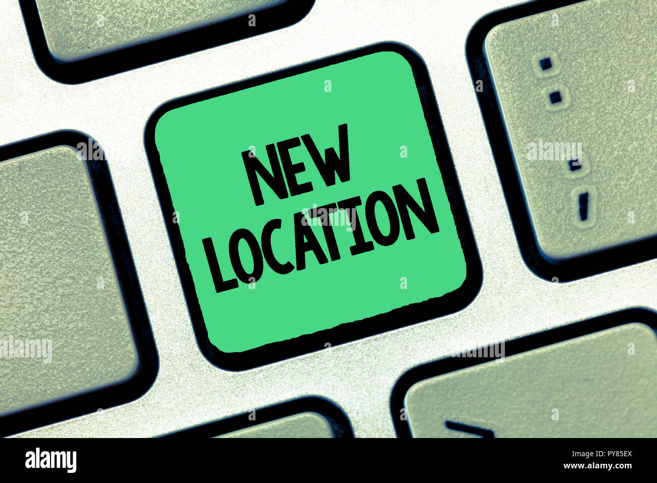 Handwriting text writing New Location. Concept meaning Get located on a ...